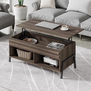 Mid-Century Modern Wood 42" Rectangle Lift Top Coffee Table, Espresso - as picture - Bed Bath ...